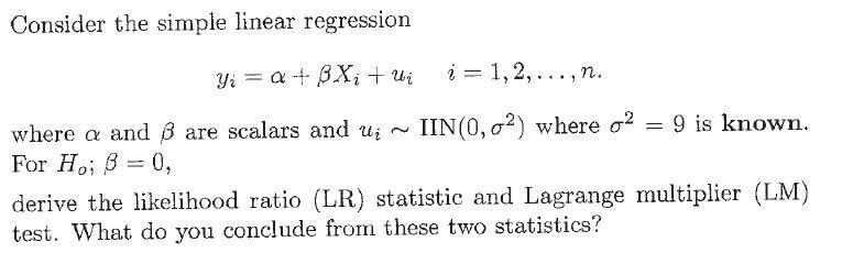 Solved Consider the simple linear regression Yi = a + BXi + | Chegg.com