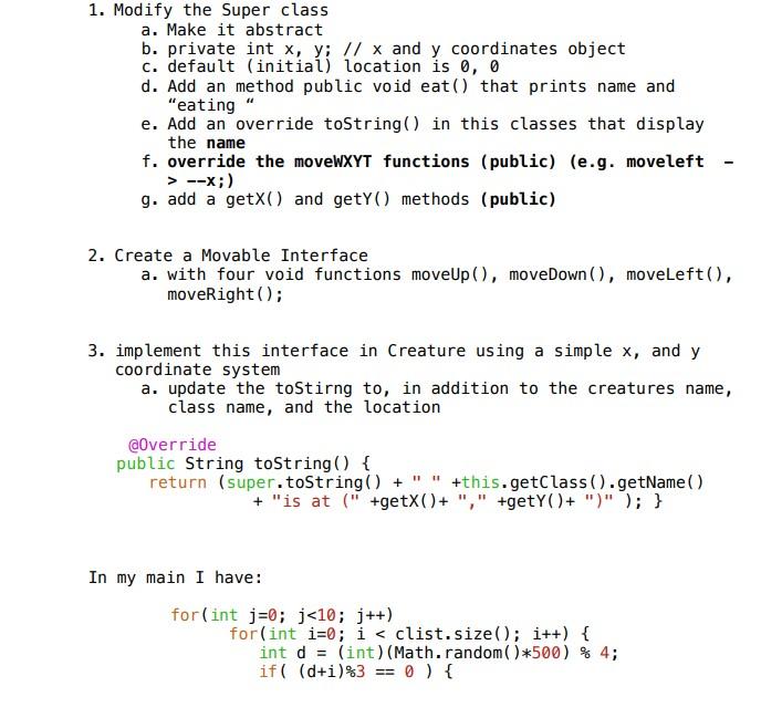 Solved in JAVA modify class monster to meet this | Chegg.com