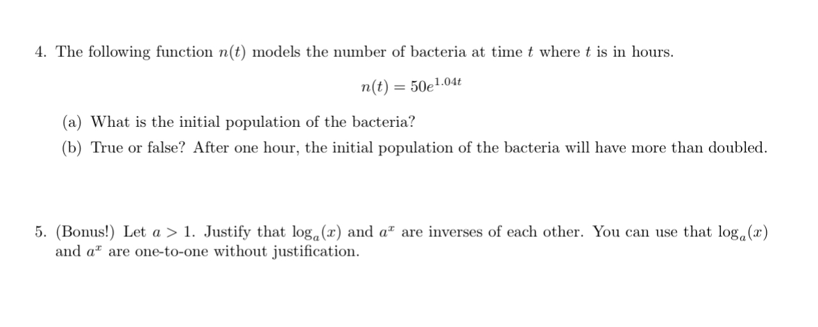 Solved The following function n(t) models the number of | Chegg.com