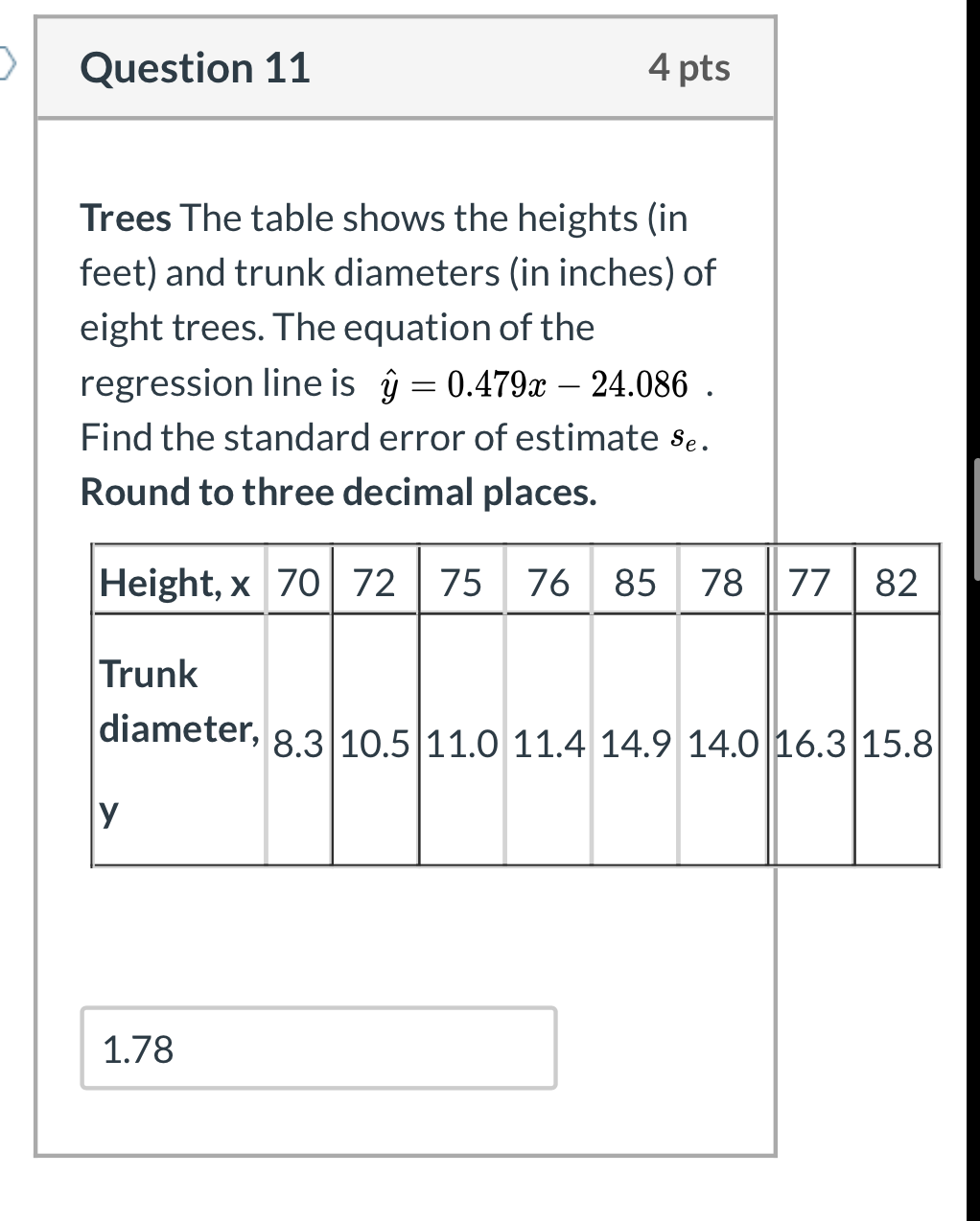 Solved Question 11 4 pts Trees The table shows the heights | Chegg.com