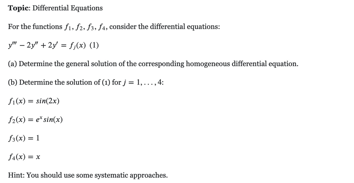 Solved Topic: Differential Equations For the functions f1, | Chegg.com