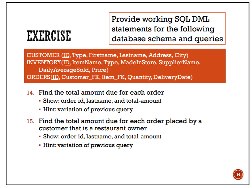 Solved Provide working SQL DML statements for the following | Chegg.com