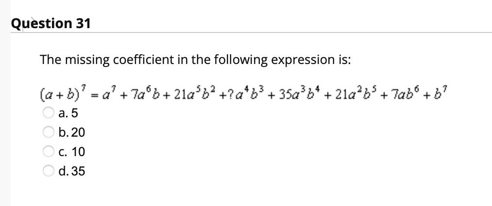 Solved The missing coefficient in the following expression | Chegg.com