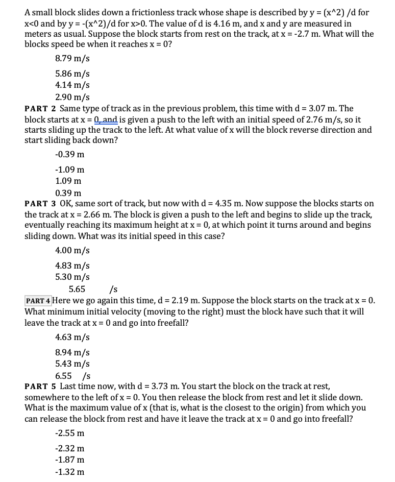 Solved A small block slides down a frictionless track whose | Chegg.com