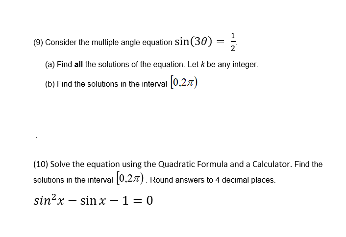 Solved 2 (9) Consider the multiple angle equation sin(30) = | Chegg.com
