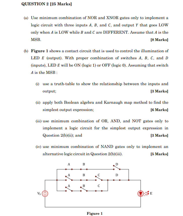 Solved Question 2 25 Marks A Use Minimum Combination Of 