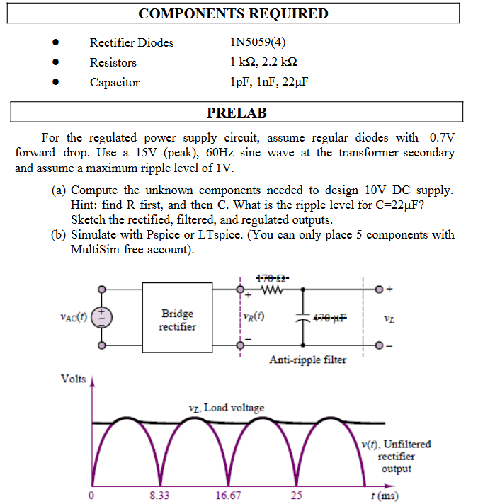 Solved COMPONENTS REQUIREDPRELABFor the regulated power | Chegg.com