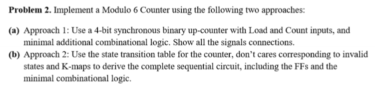 Solved Problem 2. Implement a Modulo 6 Counter using the | Chegg.com