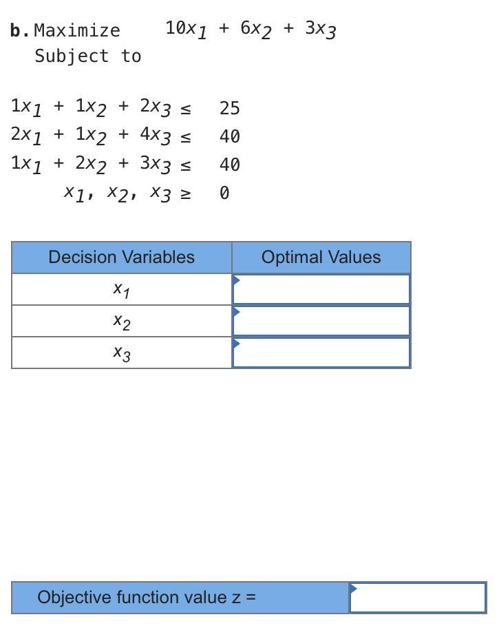 Solved a. Maximize 4x1+2x2+5x3 Subject to | Chegg.com