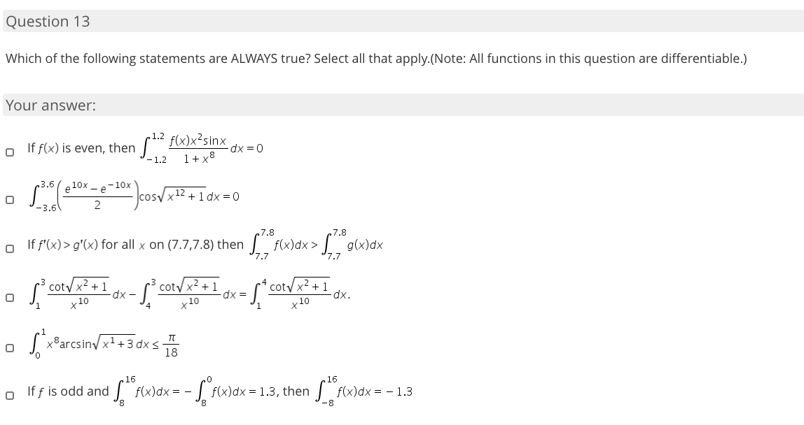Solved 12) Consider the function Select all | Chegg.com