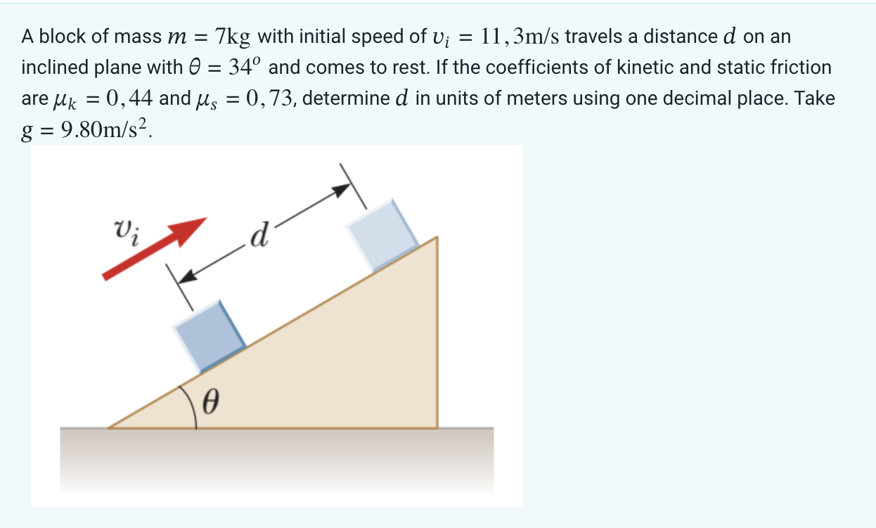Solved A block of ﻿mass m=7kg ﻿with initial speed | Chegg.com
