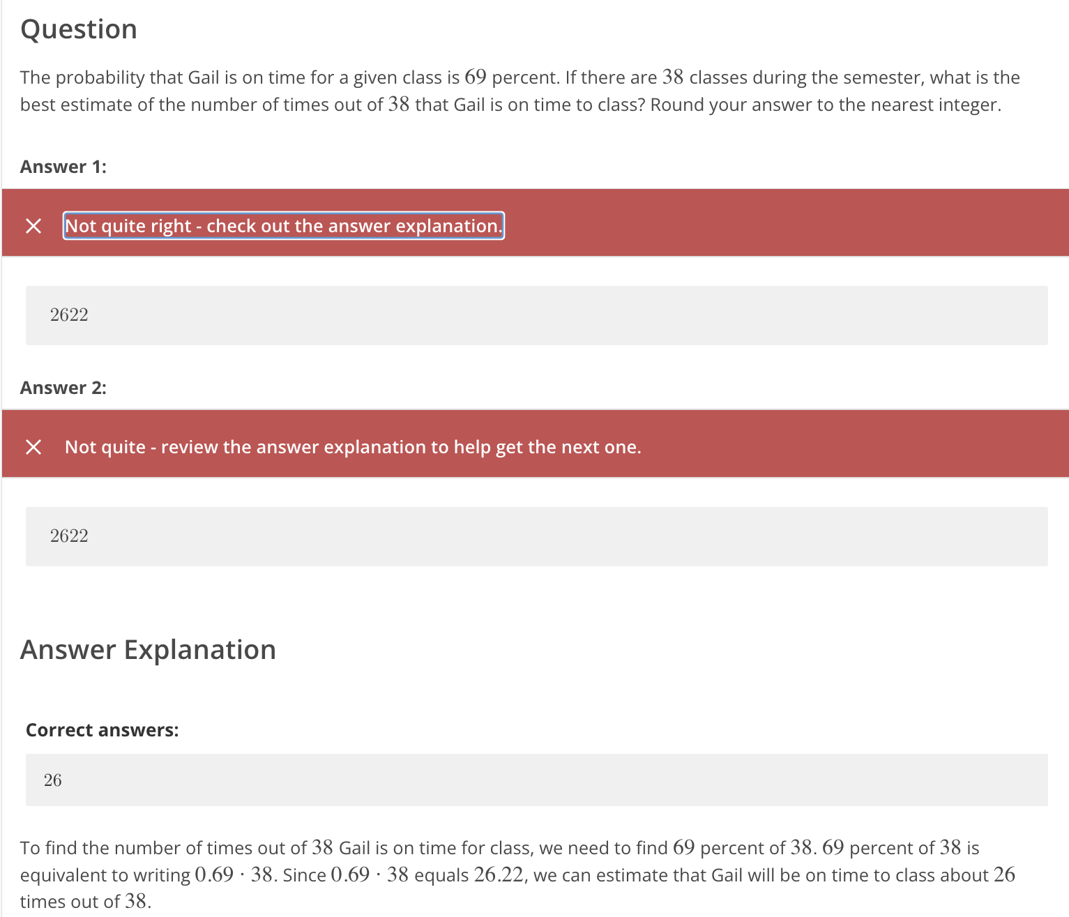 Solved The probability that Gail is on time for a given | Chegg.com