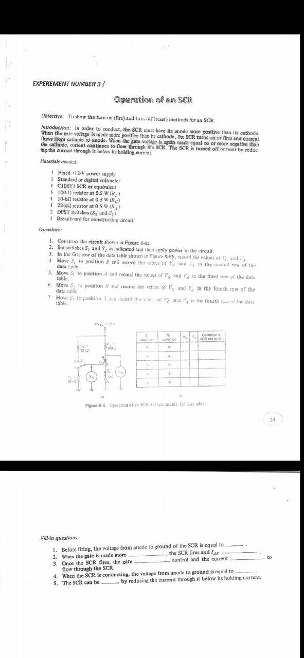 Solved EXPEREMENT NUMBER 3/ Operation of an SCR Objective: | Chegg.com