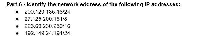 Solved Part 6 - Identify the network address of the | Chegg.com