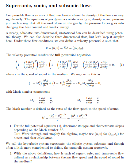 Supersonic, sonic, and subsonic flows Compressible | Chegg.com