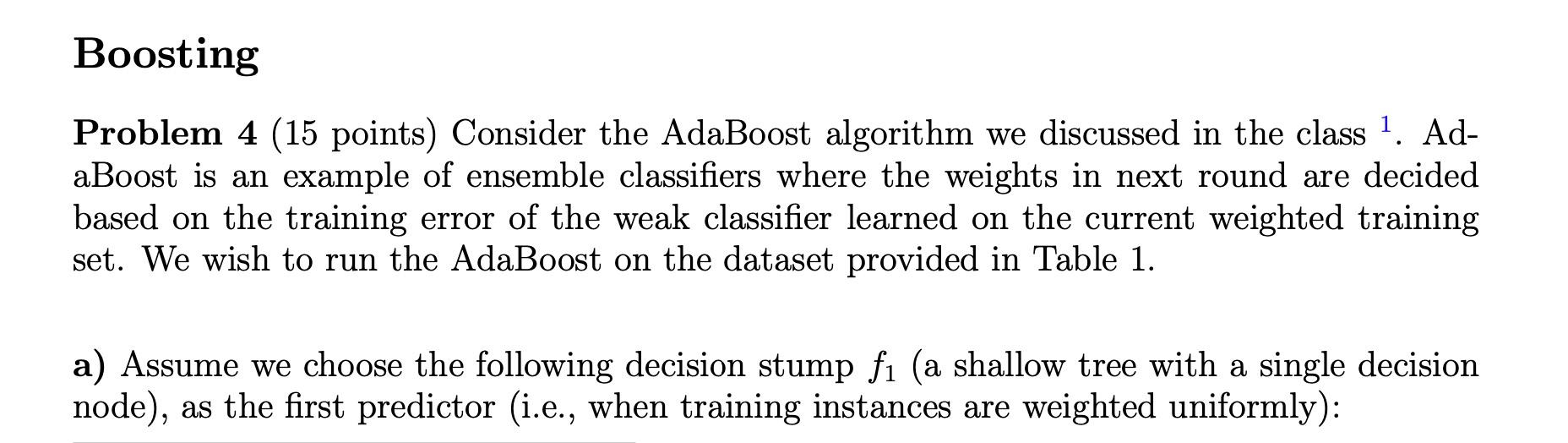 Boosting Problem 4 (15 points) Consider the AdaBoost | Chegg.com