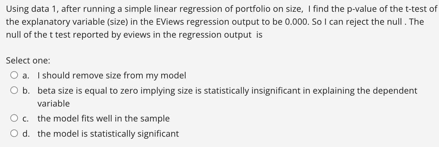 Solved Using data 1, after running a simple linear | Chegg.com