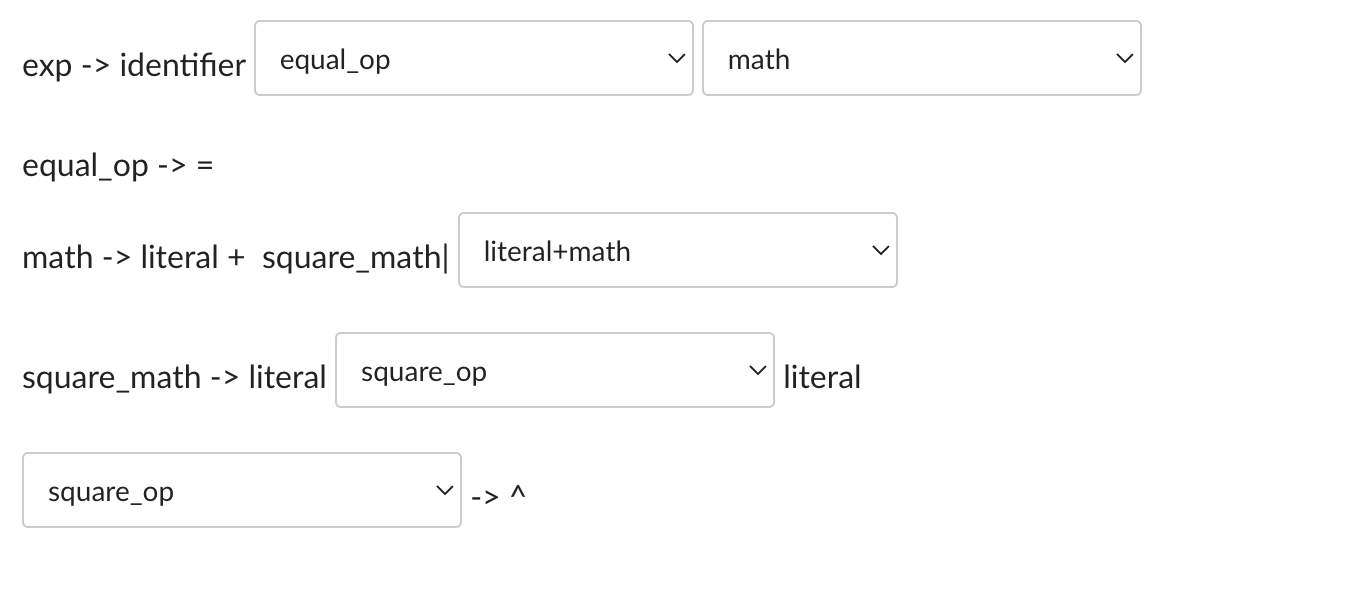 Solved exp -> identifier equal_op −>= math −> literal + | Chegg.com