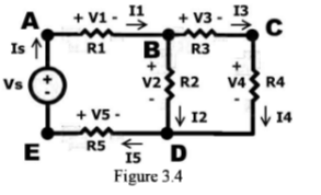 Solved R1= 1k, R2= 2.2k, R3 3.3k, R4 6.8k, R5 10k, V = 10v | Chegg.com