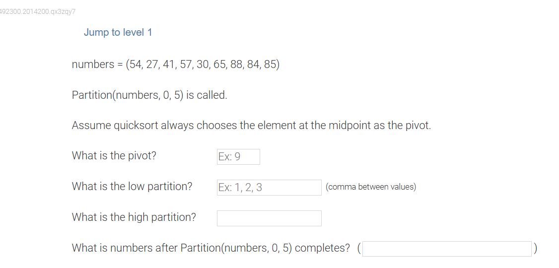 Solved Jump to level 1 numbers =(54,27,41,57,30,65,88,84,85) | Chegg.com