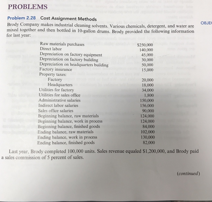 Solved PROBLEMS Problem 2.28 Cost Assignment Methods Brody | Chegg.com