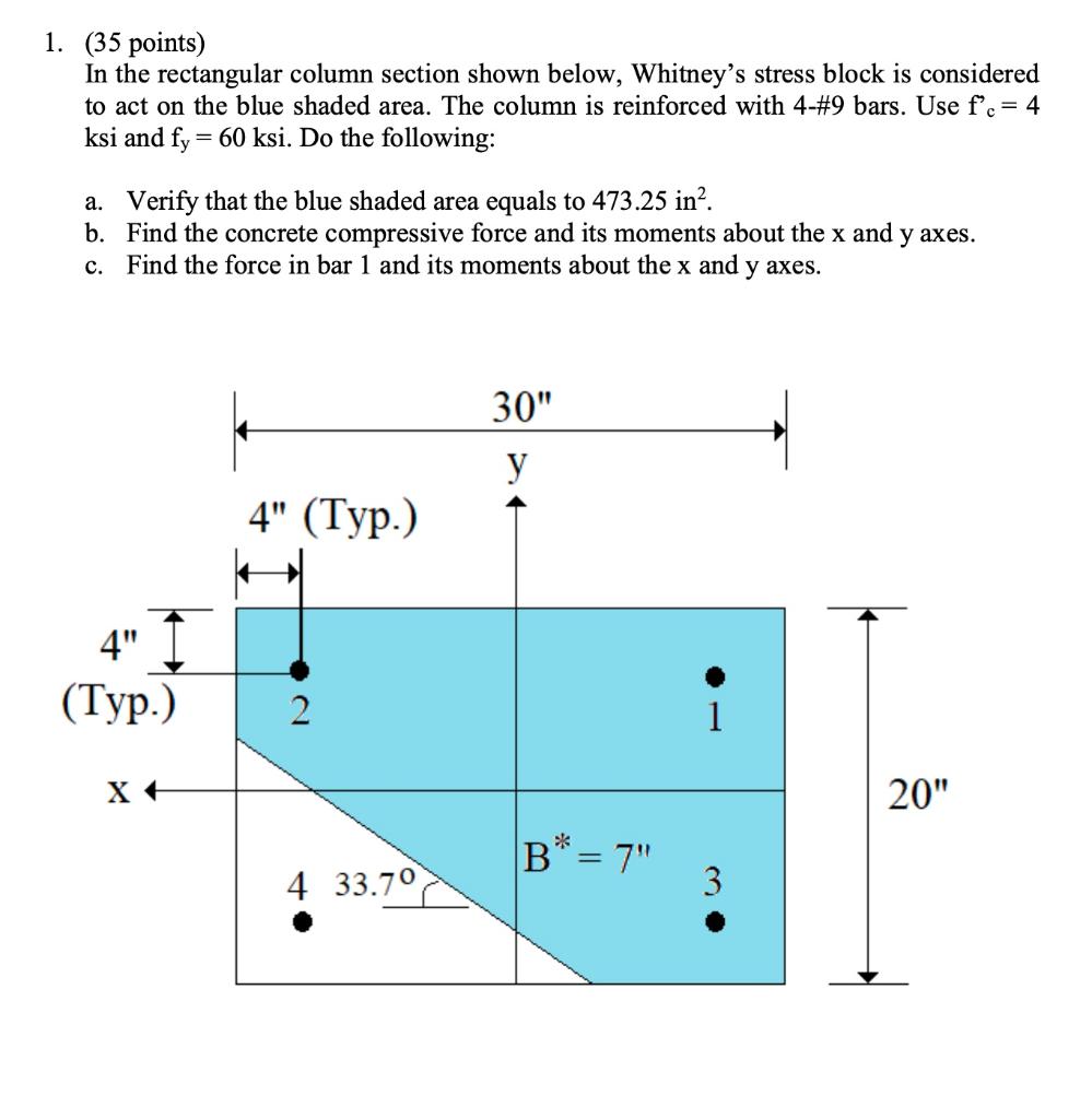 Solved 1. (35 points) In the rectangular column section | Chegg.com