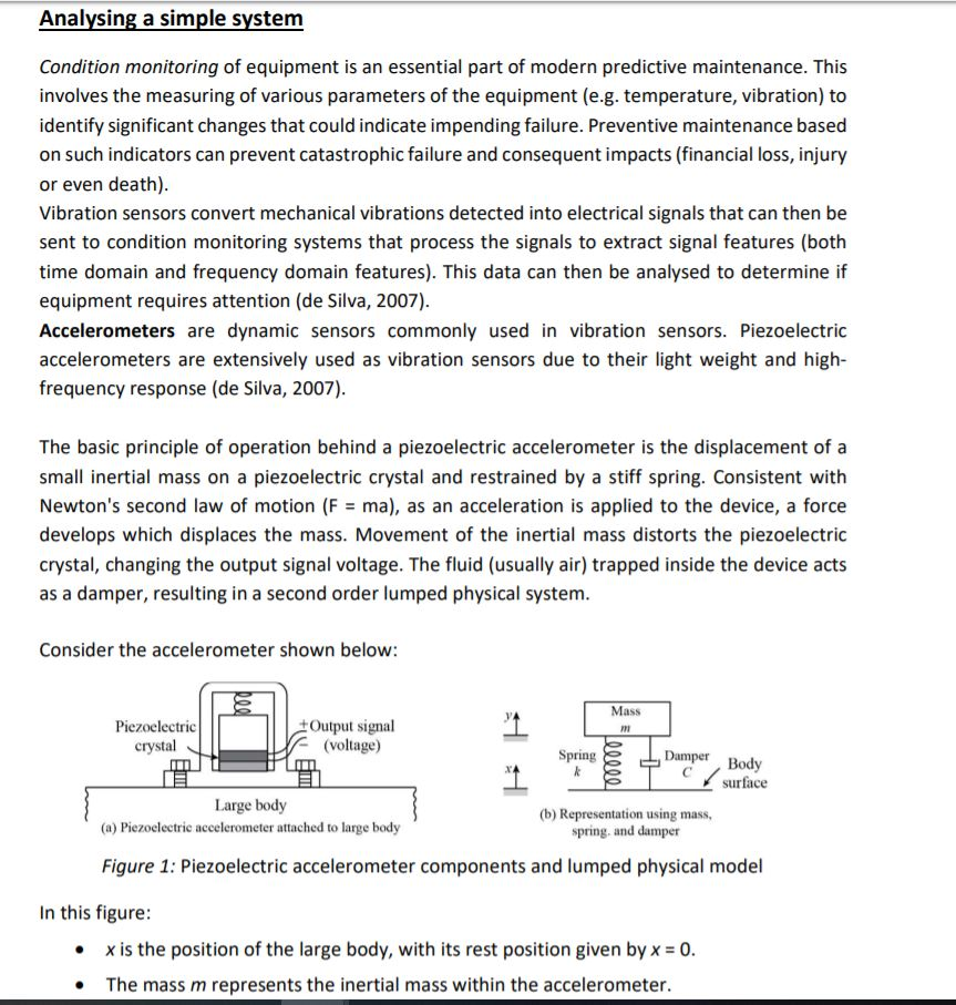 Solved Analysing a simple system Condition monitoring of | Chegg.com