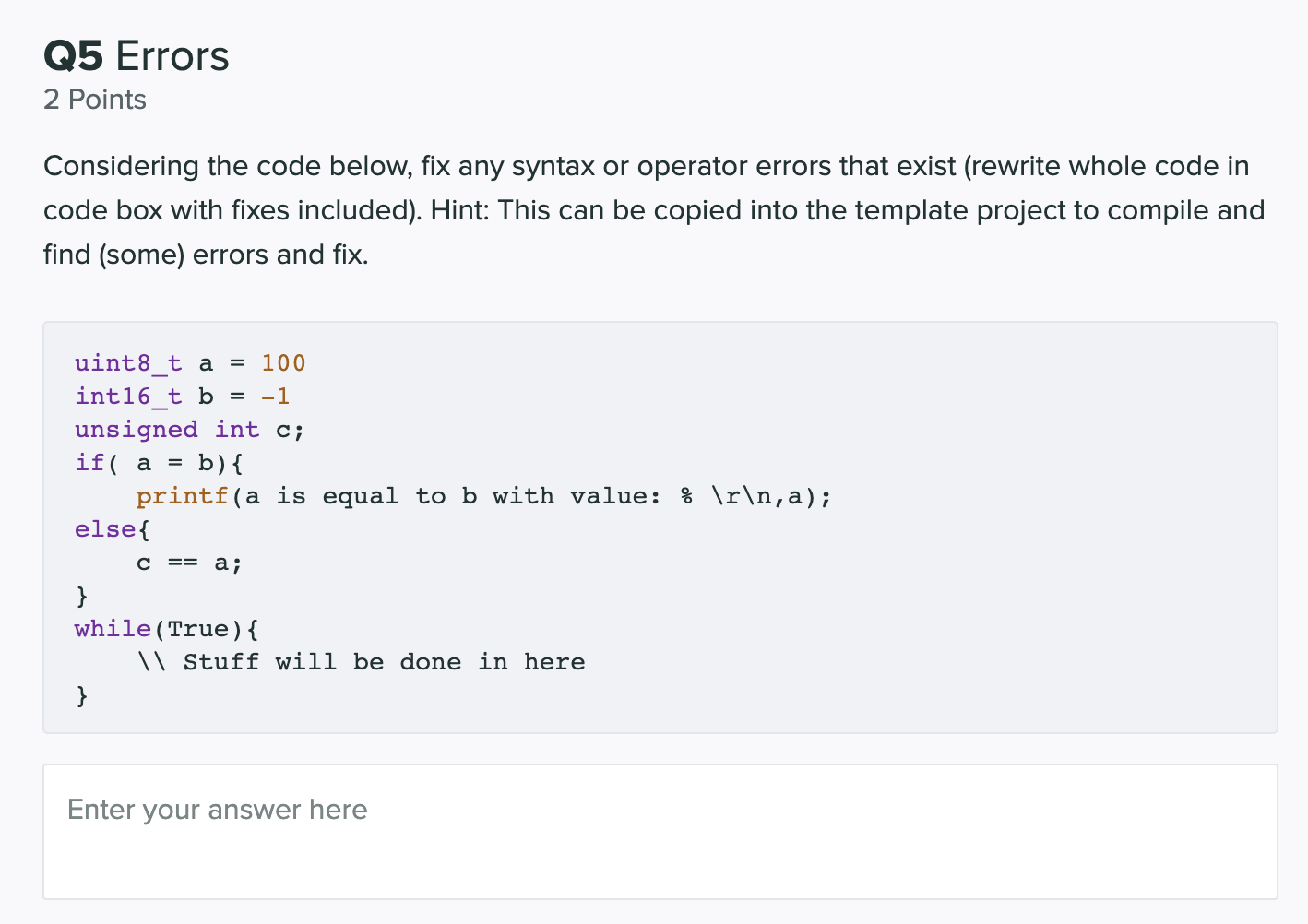 Solved Q5 Errors 2 Points Considering the code below, fix | Chegg.com