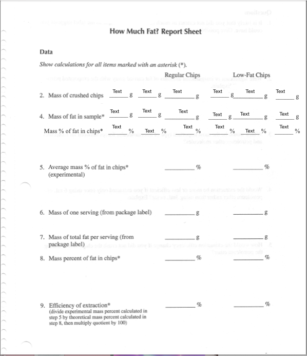 How Much Fat? Report Sheet Data Show calculations for | Chegg.com