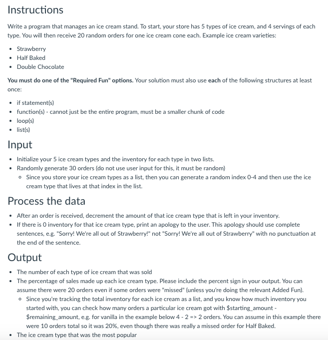 Solved Instructions Write a program that manages an ice | Chegg.com