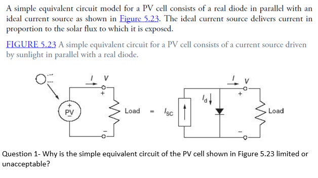 Solved A simple equivalent circuit model for a PV cell | Chegg.com Solved A simple equivalent circuit model for a PV cell | Chegg.com