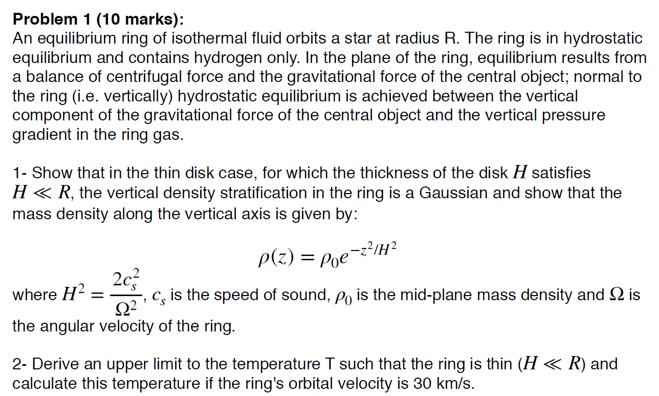Solved Problem 1 (10 marks): An equilibrium ring of | Chegg.com
