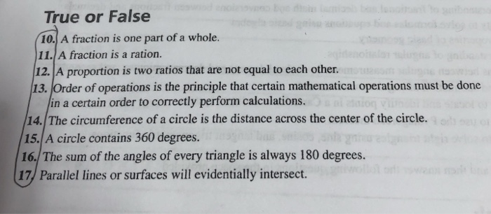 Solved True or False 10.A fraction is one part of a whole | Chegg.com