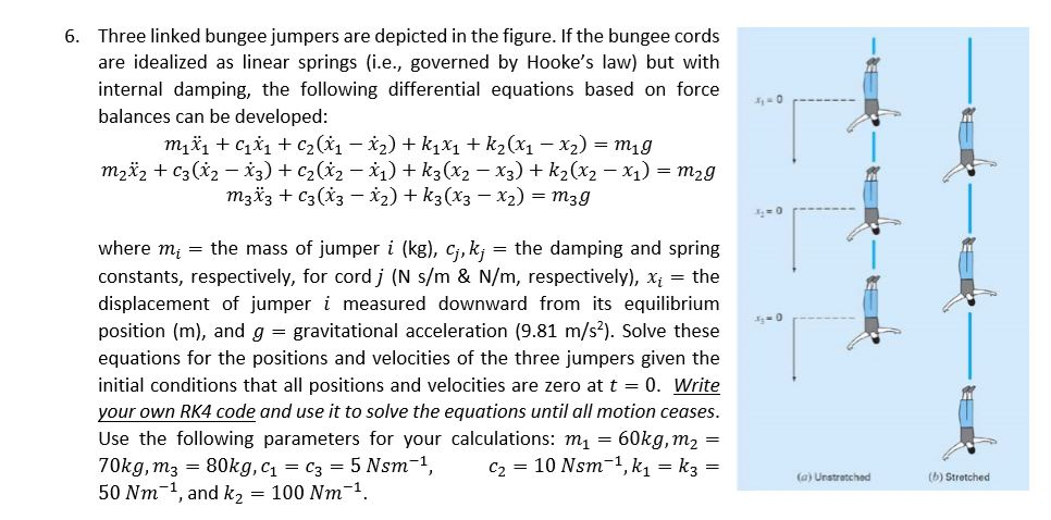 6. Three linked bungee jumpers are depicted in the | Chegg.com