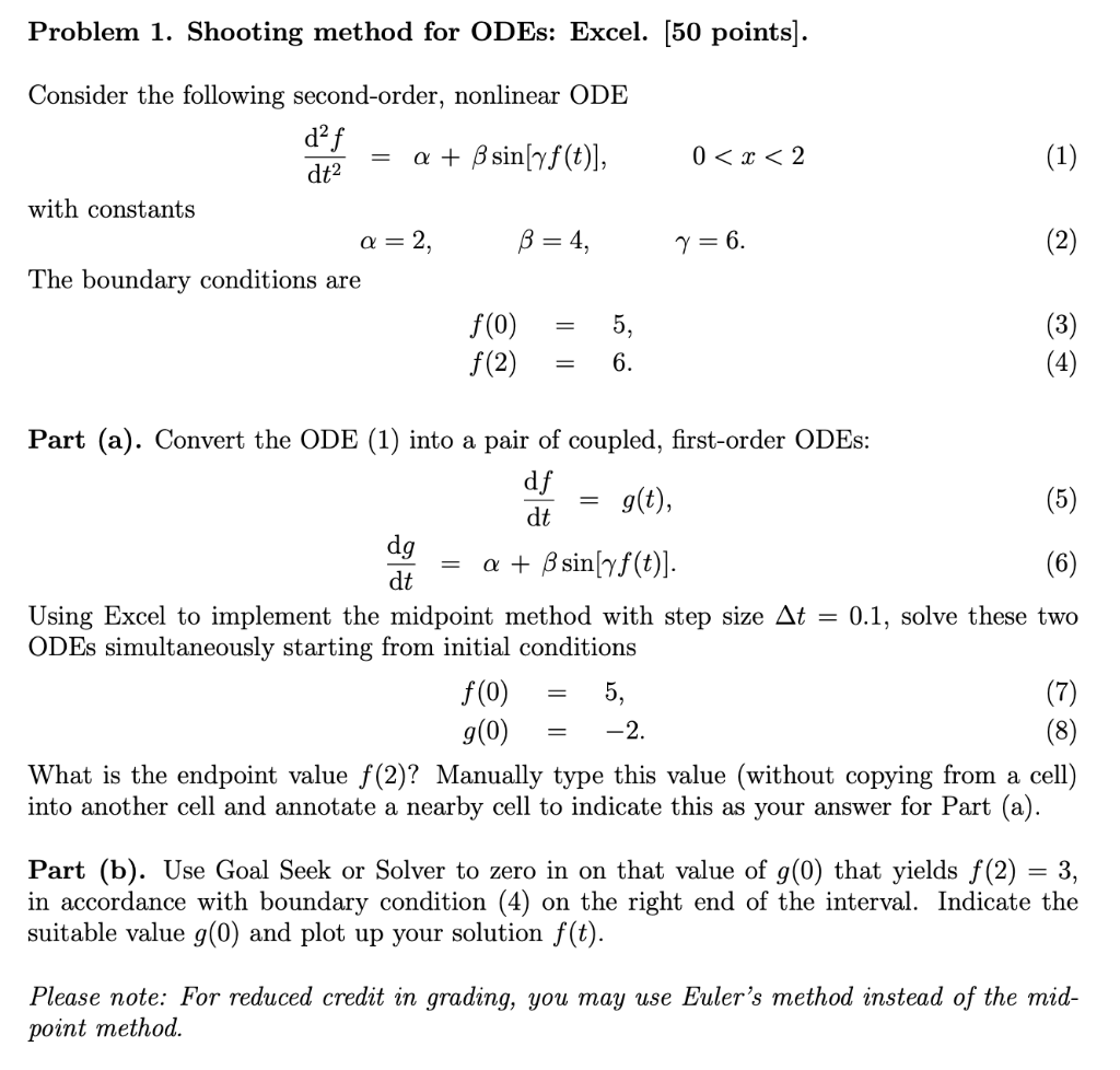 Problem 1. Shooting method for ODEs: Excel. (50 | Chegg.com