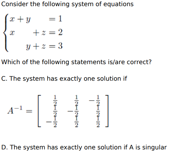 Solved Consider the following system of equations x+y X = 1 | Chegg.com