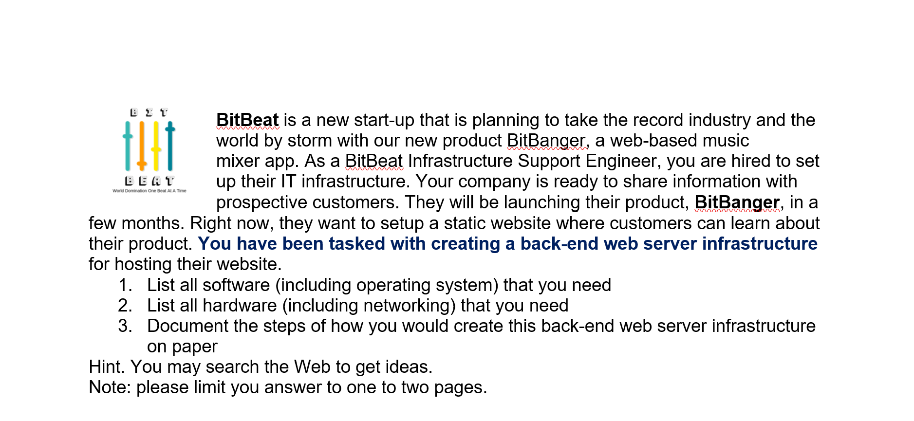 Solved BitBeat is a new start-up that is planning to take | Chegg.com