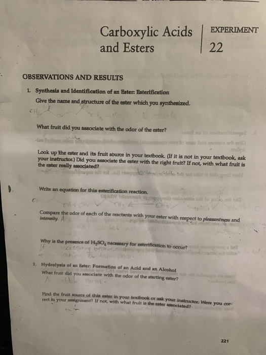 Solved Carboxylic Acids and Esters EXPERIMENT 22 | Chegg.com