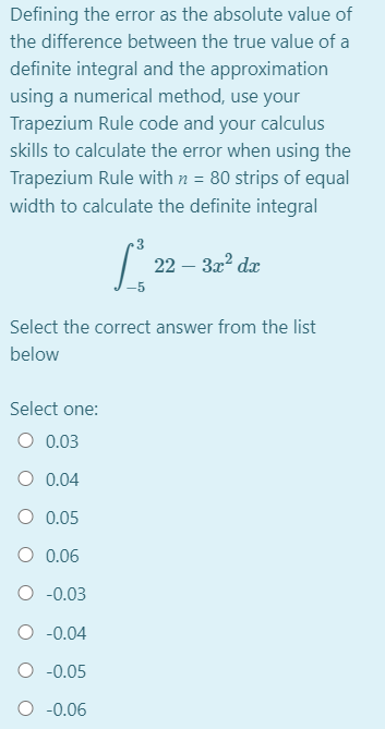 Solved Defining the error as the absolute value of the | Chegg.com