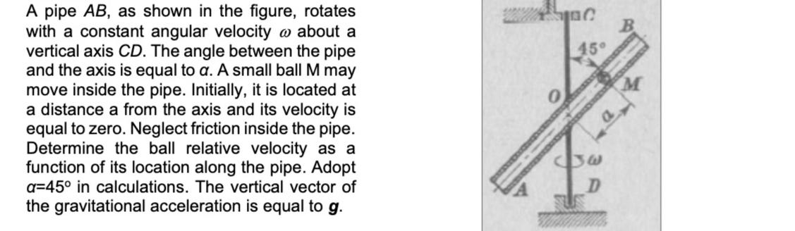 Solved B 45° A pipe AB, as shown in the figure, rotates with | Chegg.com