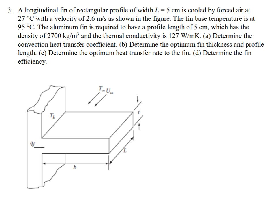 Solved 3. A longitudinal fin of rectangular profile of width | Chegg.com
