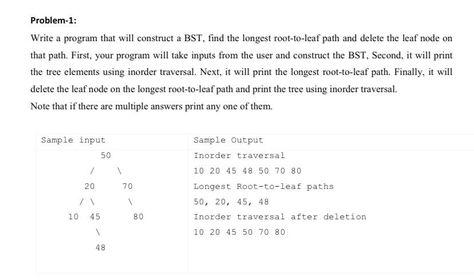 Solved Problem-1: Write a program that will construct a BST, | Chegg.com