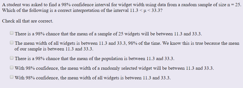 Solved A student was asked to find a 98% confidence interval | Chegg.com