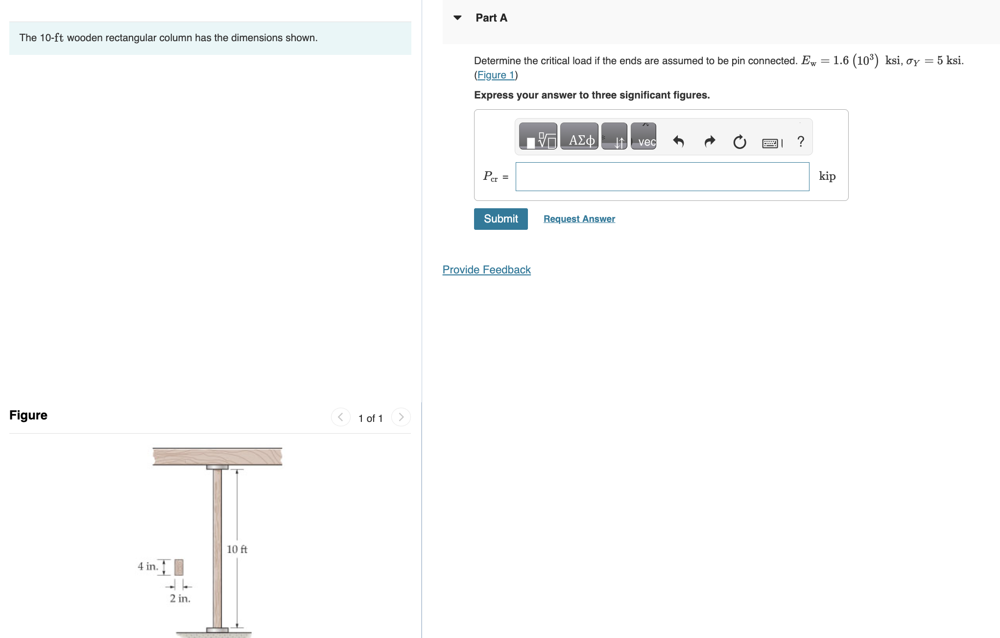 Solved The 10 -ft wooden rectangular column has the | Chegg.com
