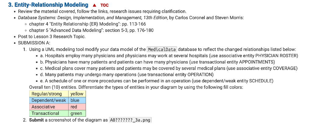Solved 3. Entity-Relationship Modeling A TOC • Review the | Chegg.com