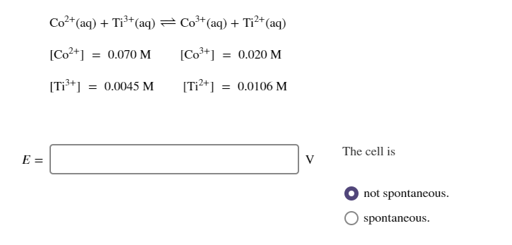 Solved Calculate the cell potential, E, for the given | Chegg.com