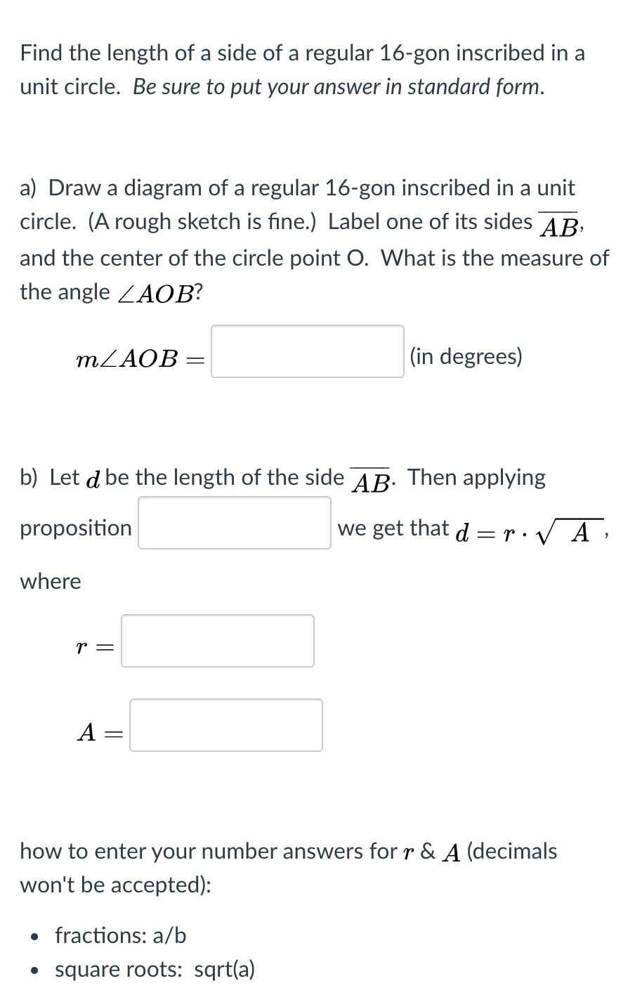 Solved Find the length of a side of a regular 16-gon | Chegg.com