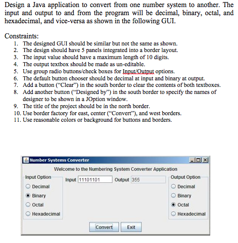 Design a Java application to convert from one number | Chegg.com