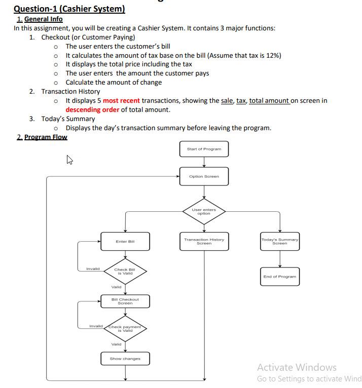 Solved Question-1 (Cashier System) 1. General Info In this | Chegg.com