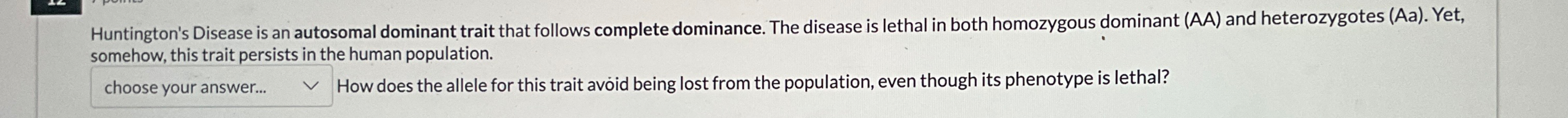 Solved Huntingtons Disease Is An Autosomal Dominant Trait